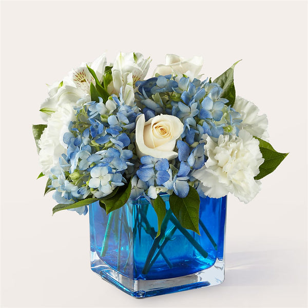 Soothing Waters Bouquet – blue, white flower arrangement | Saranac Lake ...